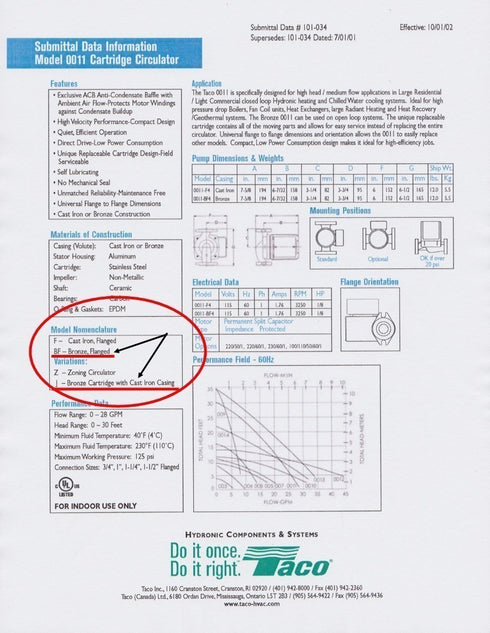 Taco 0011 BF4-J Circulating Pump | Taco Circulator Pumps