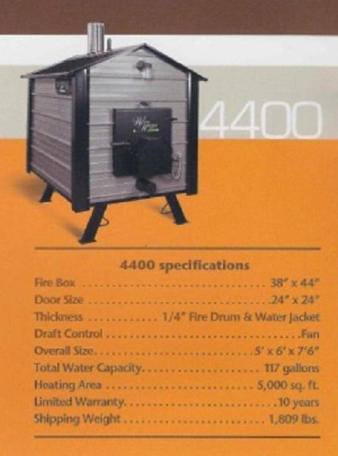 Outdoor Wood Furnace Boiler WoodMaster 4400 Model 5000 SqFt